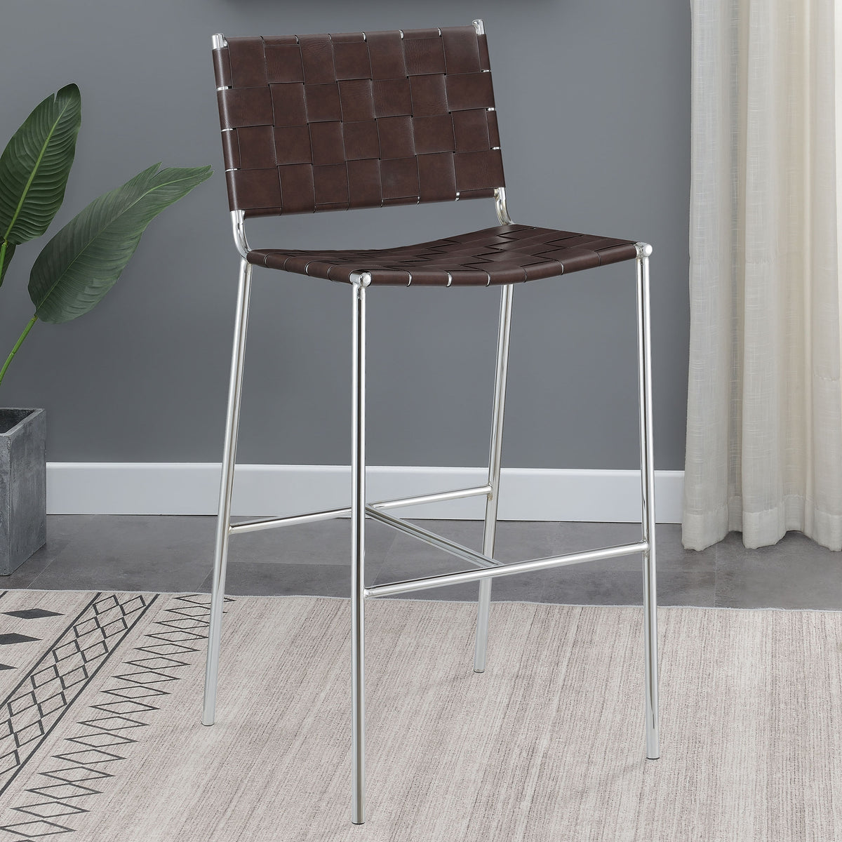 Adelaide Upholstered Bar Stool with Open Back Brown and Chrome ...